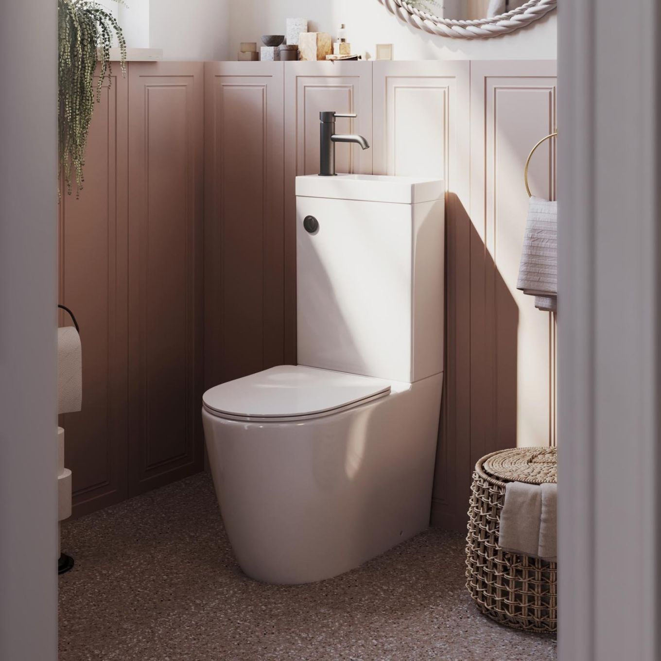 Joane Close Coupled Rimless 2-in-1 Combination Toilet & Basin with Gun ...