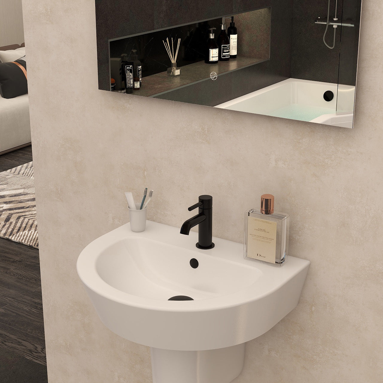 Plastic basin overflow cover in matt black – Elegant Haven- Bathroom Store