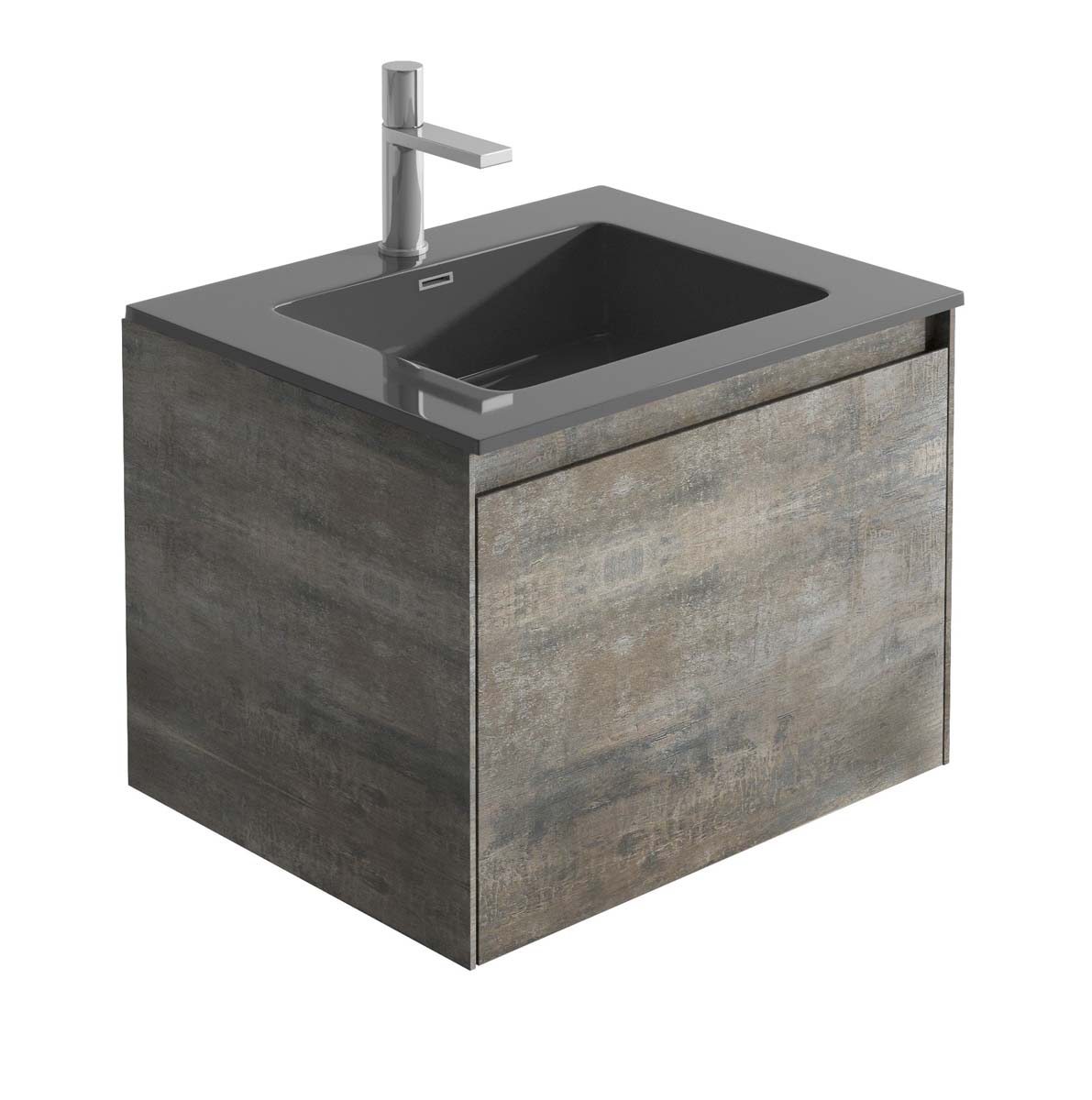 Odion Metallic Wall Hung Vanity Unit with Black Basin 600mm – Elegant ...